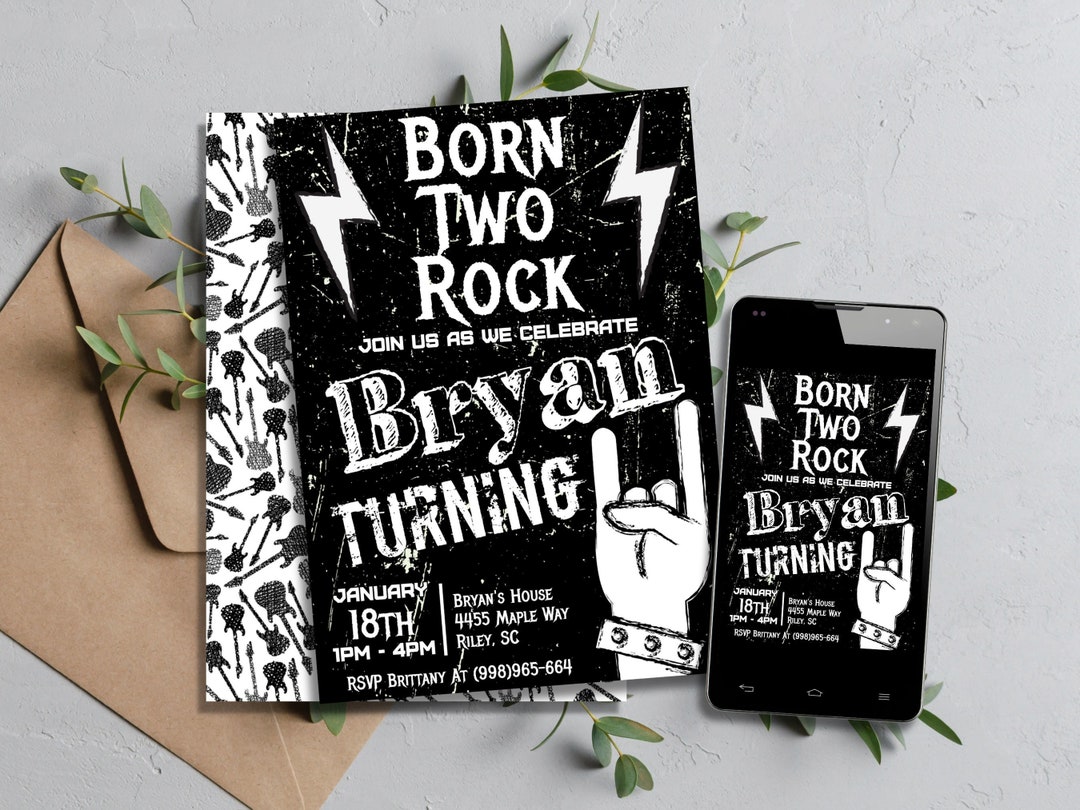 Born Two Rock Invitation, Born Two Rock Birthday Party Invite, 2nd ...