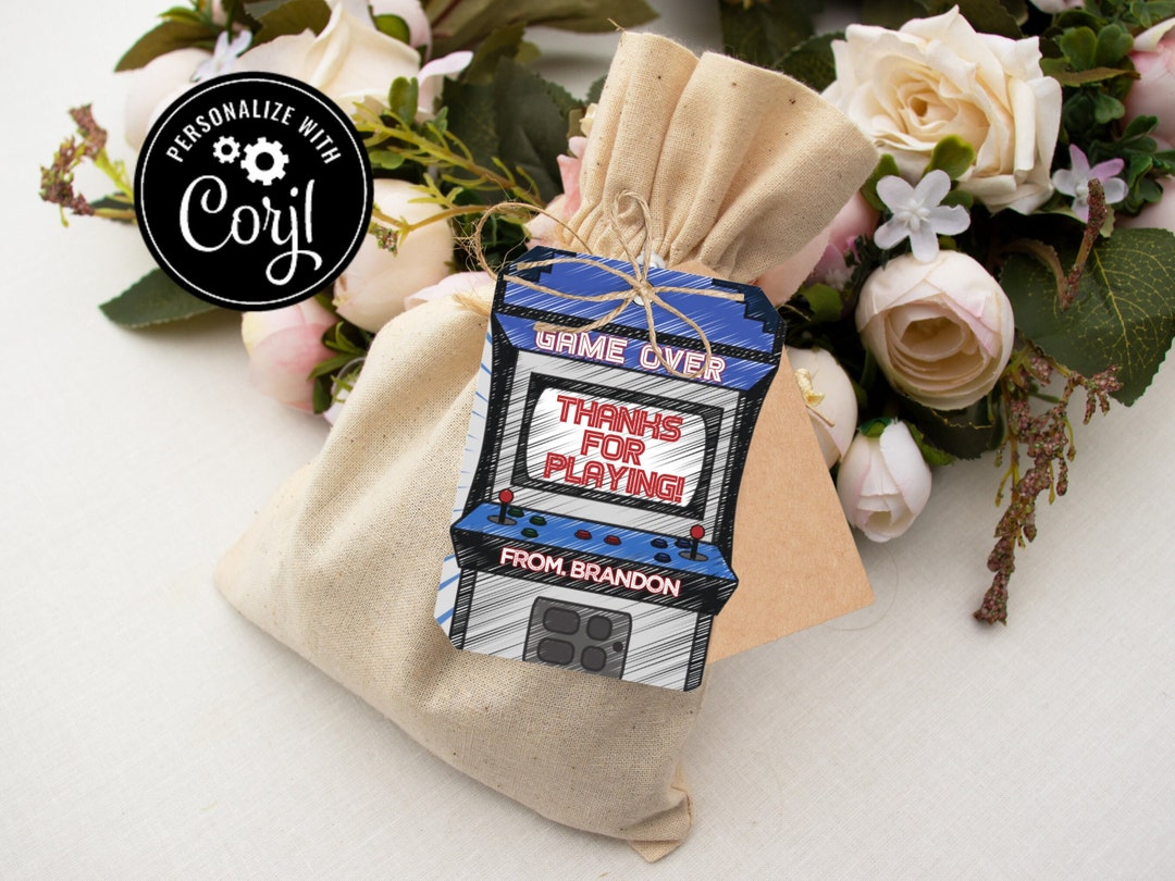 Editable Arcade Birthday Favor Tags, Arcade Thank You Tag, Arcade Thank ...