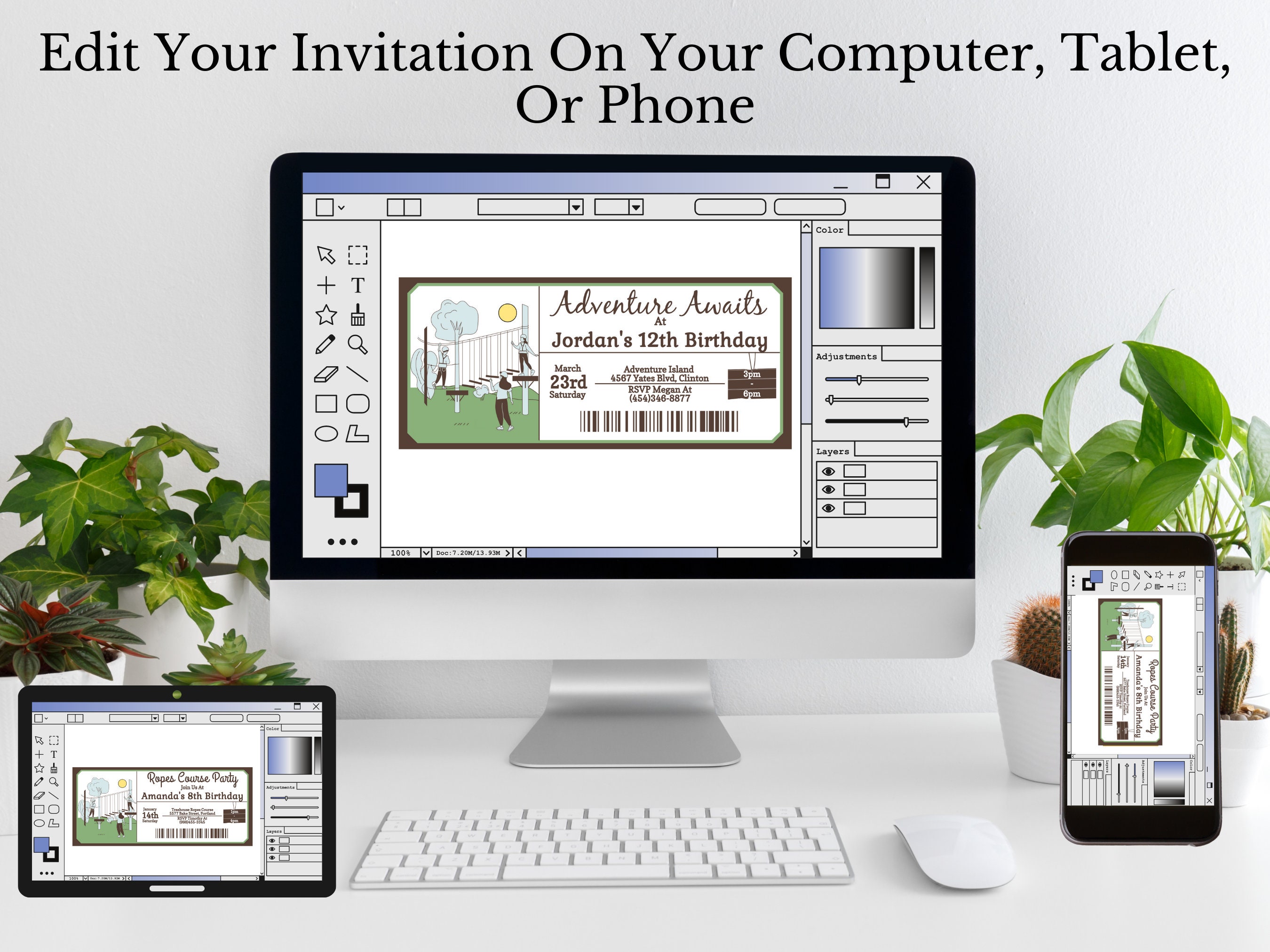 Ropes Course Birthday Invitaion, Zip Line Invitation, Ropes Course ...