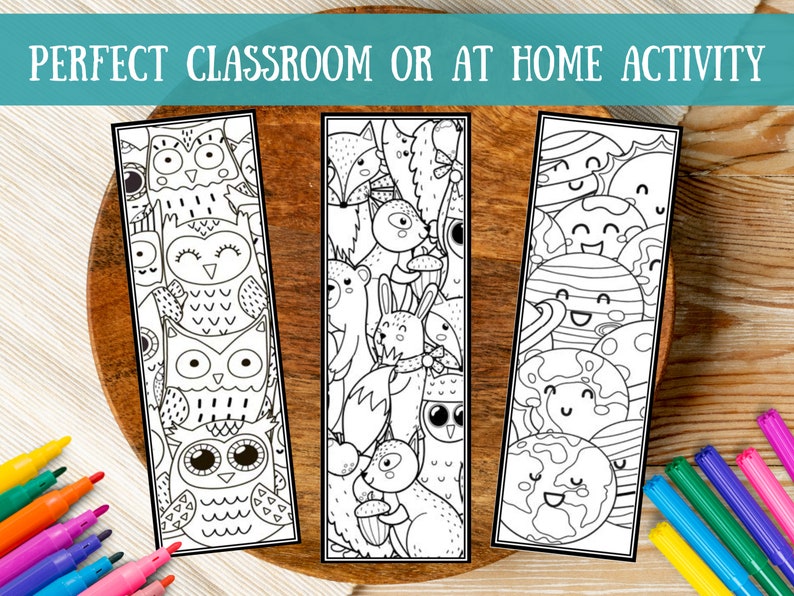 Set of Cute Kid Bookmarks You Can Color, Printable Bookmark Reading ...