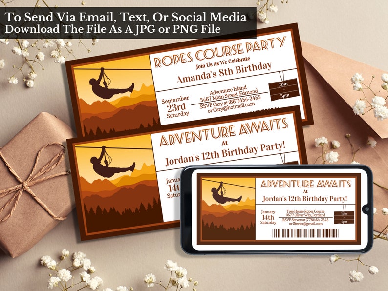 Zipline Birthday Invitation, Zip Line Party, Ropes Course Invitation ...