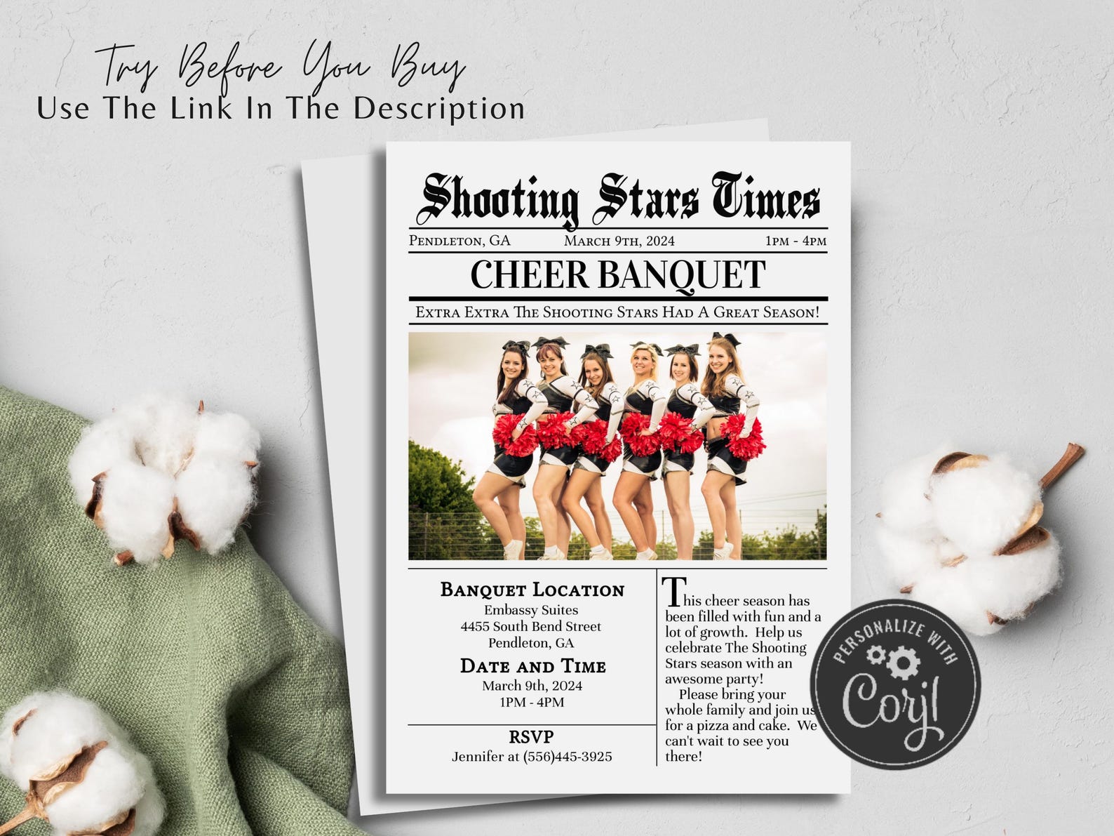 Cheer Banquet Party Invitation, End of Season Cheer Banquet Invitation ...