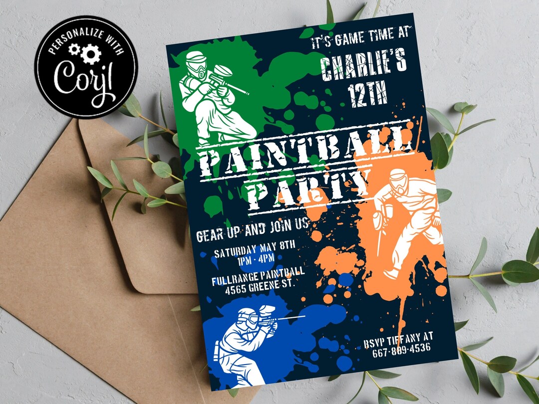 Paintball Party Invitation, Paintball Birthday Invitation, Editable ...