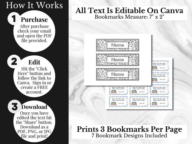 Printable Valentine Bookmarks, Custom Class Valentine, Personalized ...