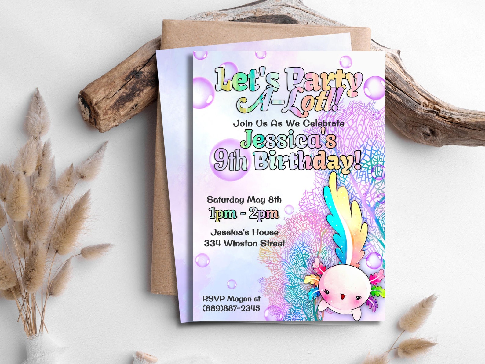 Axolotl Birthday Invitation. Axolotl Birthday Party Invitation, Axolotl ...