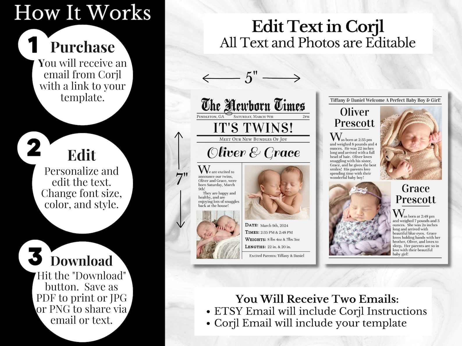 Twin Birth Announcement Template, Newspaper Baby Announcement, Twin ...