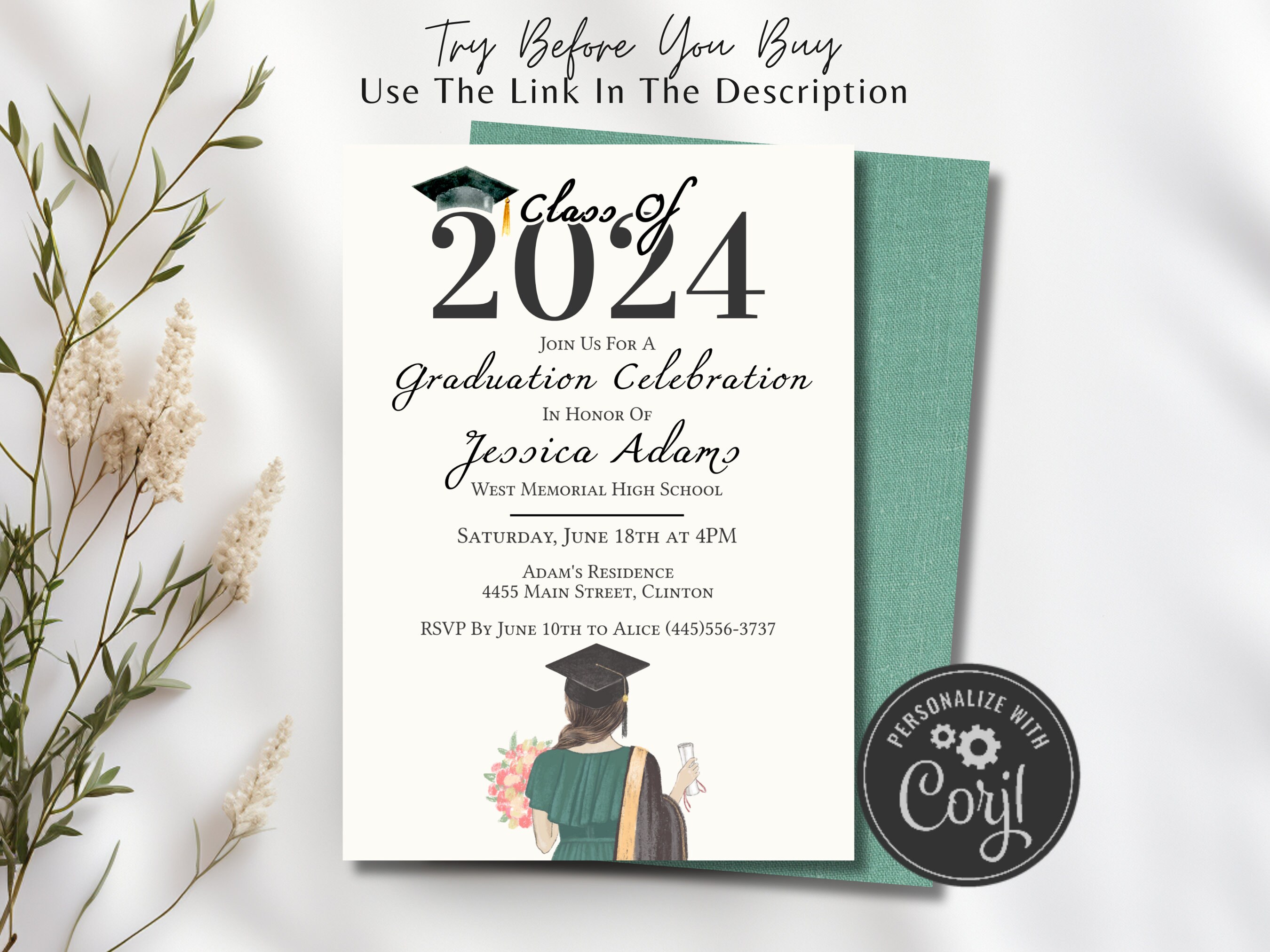 Simple Girl Graduation Invitation, Graduation Invitation 2024 Template ...