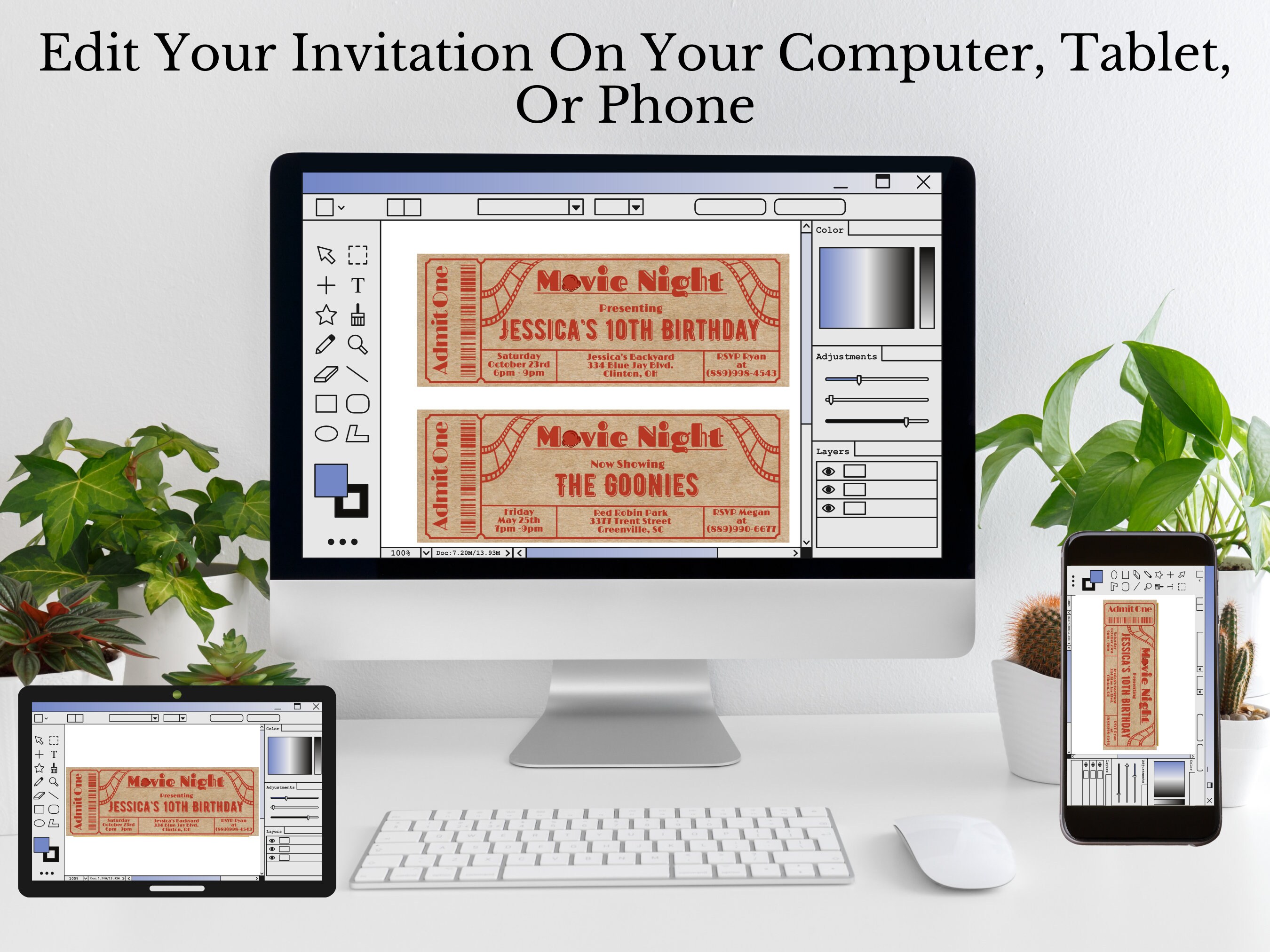 Editable Movie Night Ticket Invitation Movie Birthday - Etsy