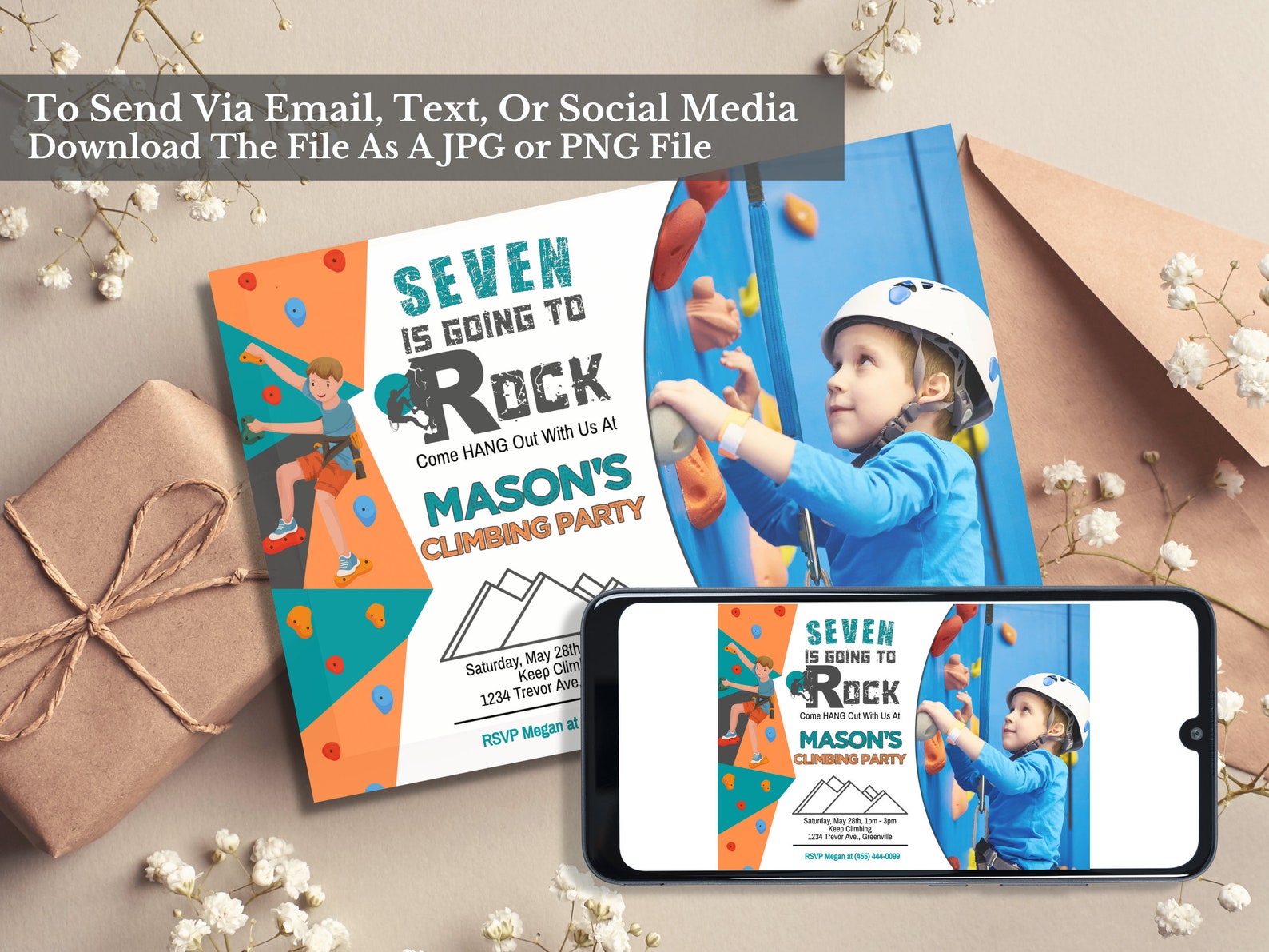 Rock Climbing Birthday Invitation, Boy Rock Climbing Invitation, Rock ...