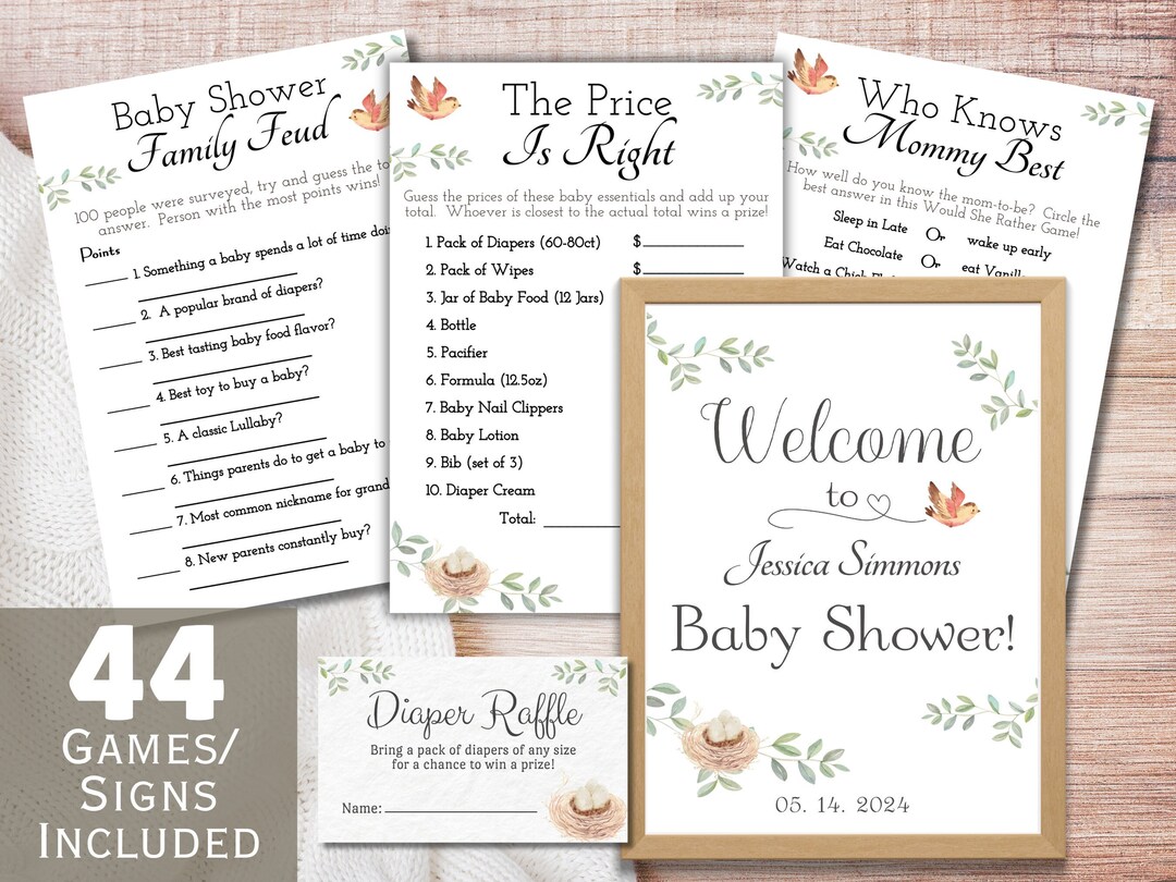 Bird Baby Shower Decorations, Bird Themed Baby Shower Games, Printable ...