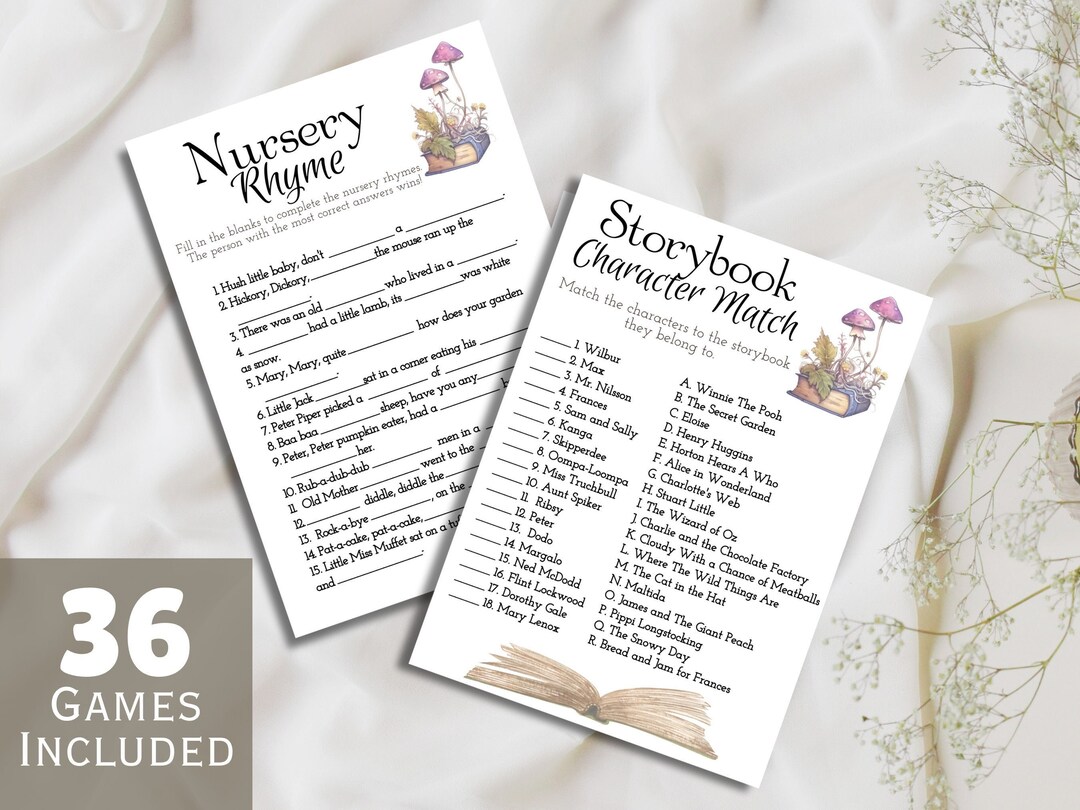 Storybook Baby Shower Game, Storybook Baby Shower Bundle, Book Themed ...