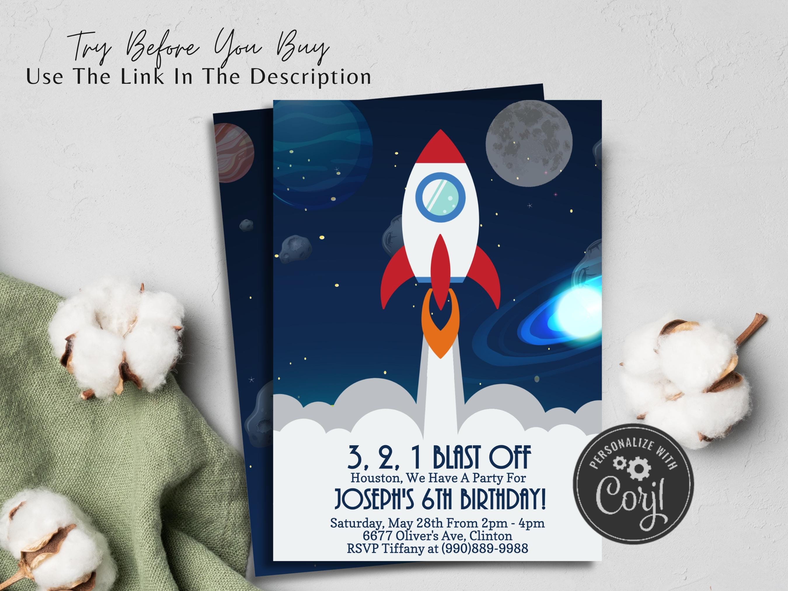 Space Birthday Party Invitation, Outer Space Birthday Invitation, Blast ...