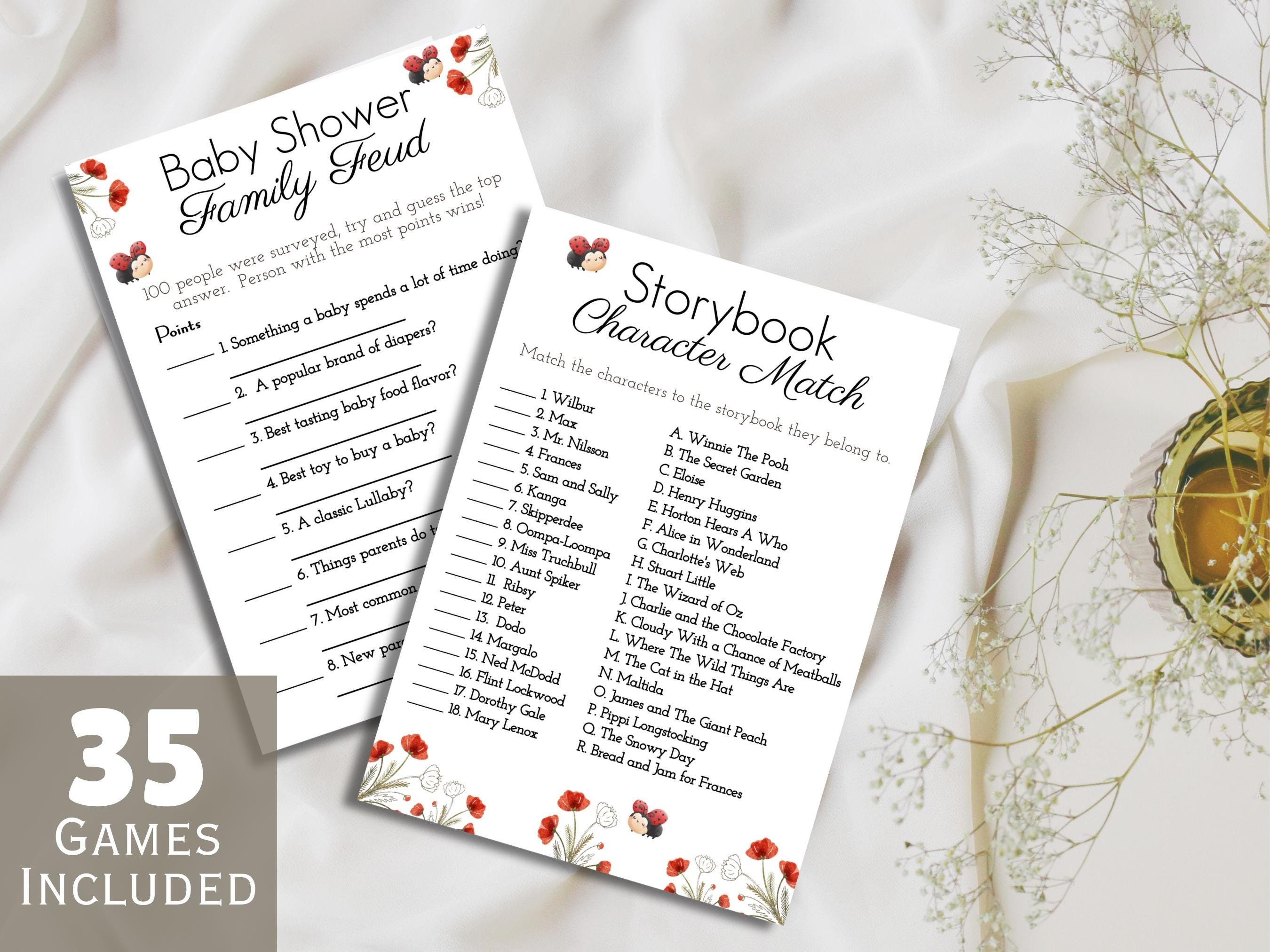 Ladybug Baby Shower Games, Ladybug Baby Shower Bundle, Red Floral Baby ...