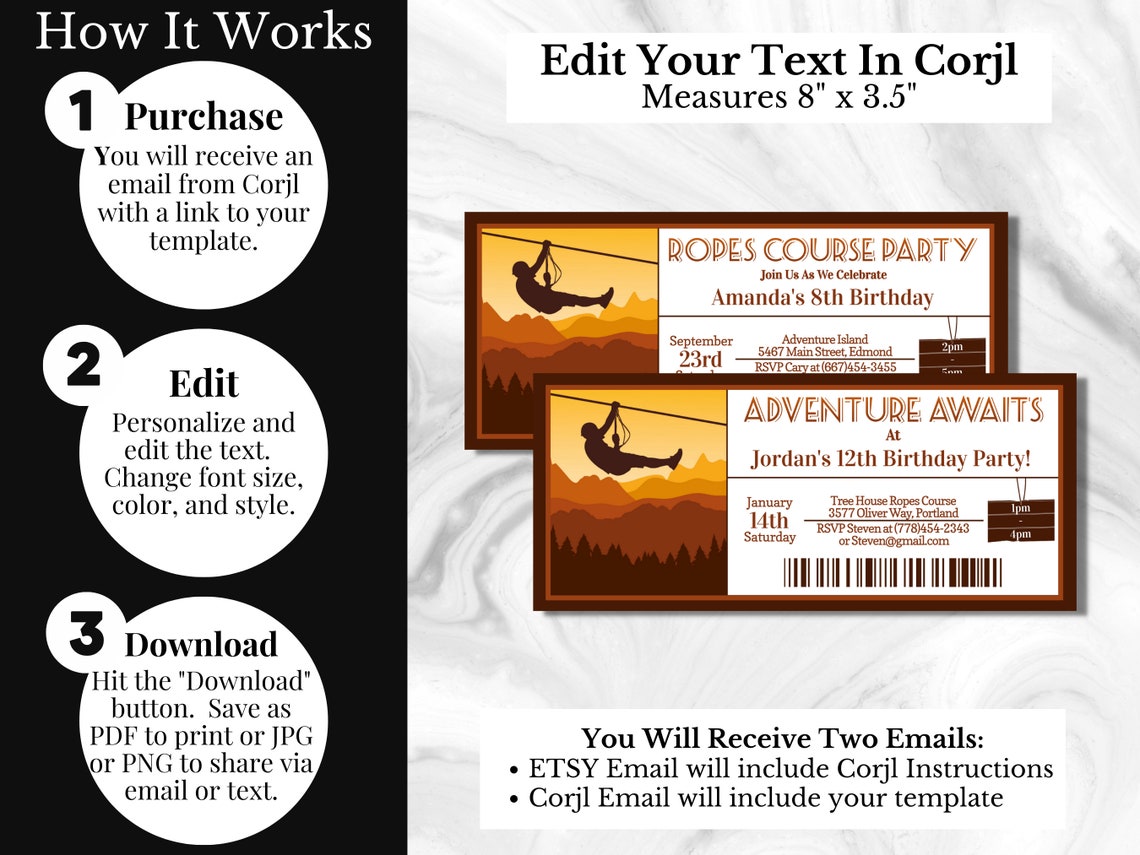 Zipline Birthday Invitation, Zip Line Party, Ropes Course Invitation ...