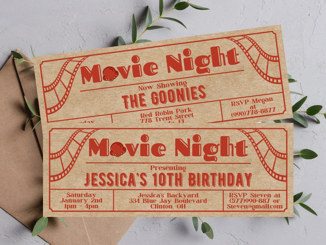 Editable Movie Night Ticket Invitation Movie Birthday - Etsy