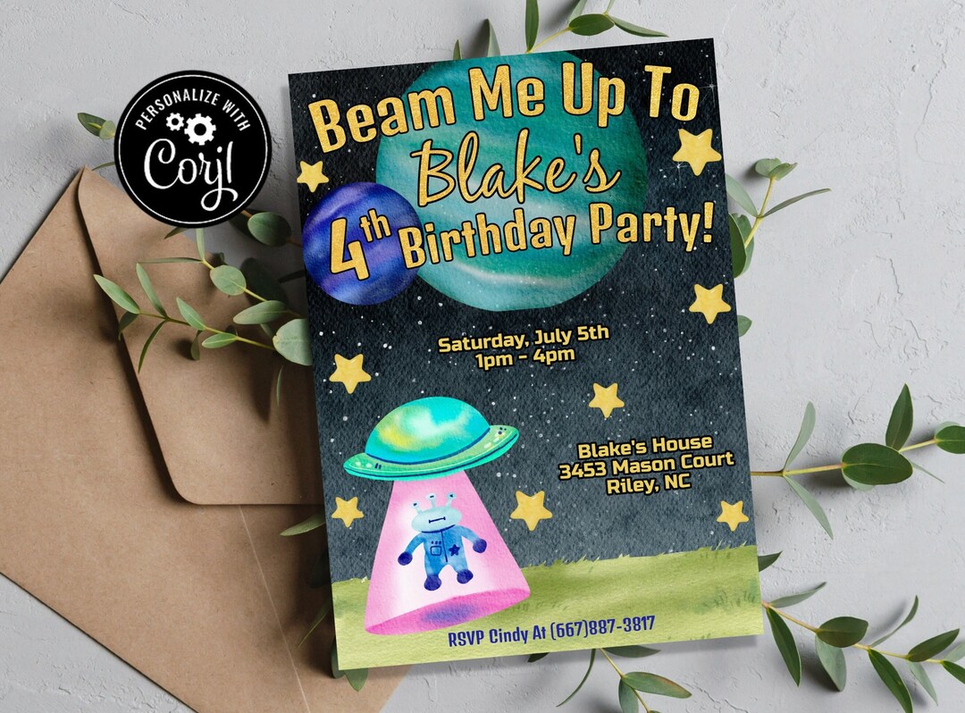 Alien Birthday Invitation Alien Party Invitation Outer Space - Etsy