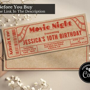 Editable Movie Night Ticket Invitation, Movie Birthday Invitation ...
