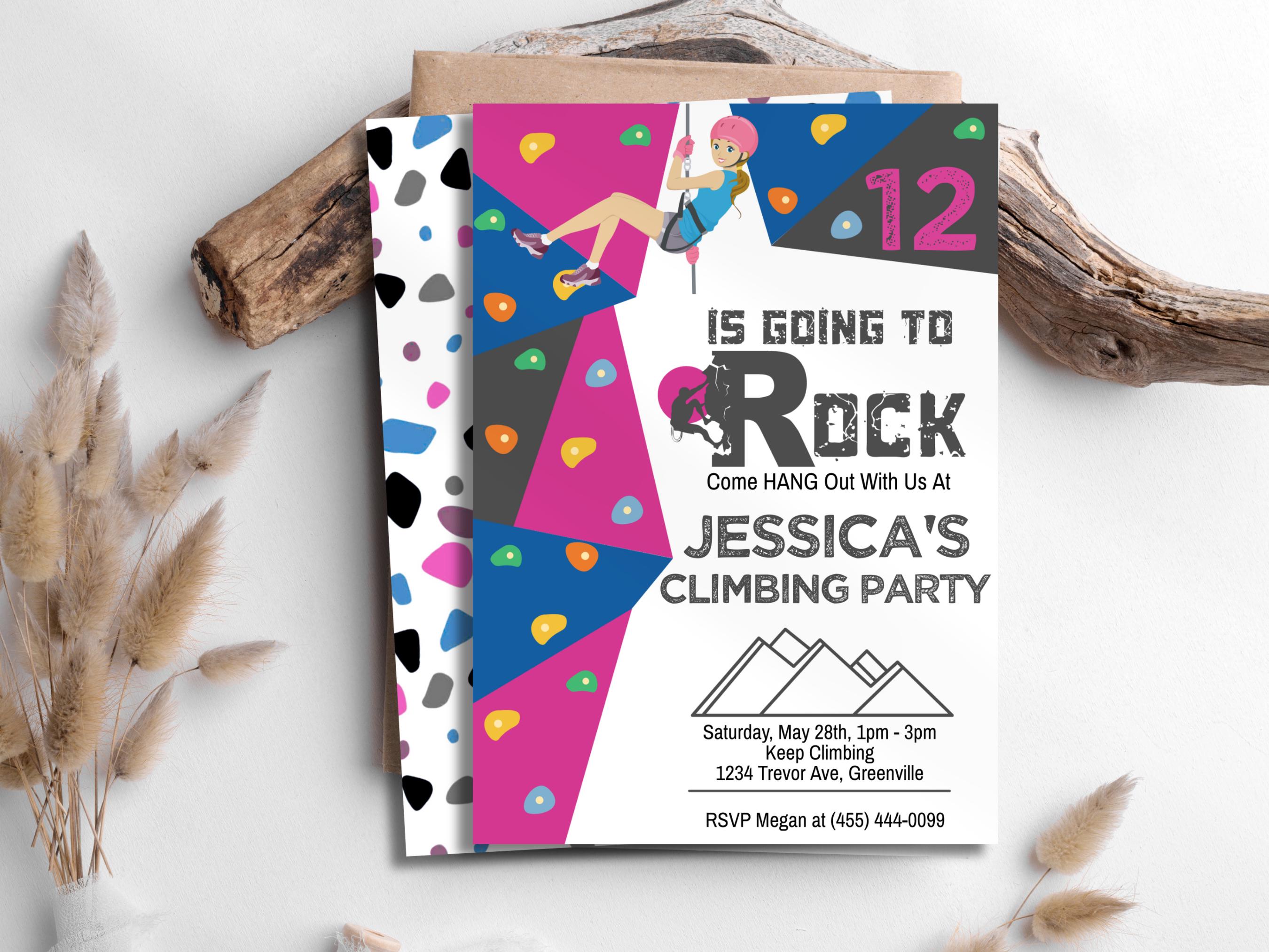 Girl Rock Climbing Birthday Party Supplies, Rock Climbing Invitation ...