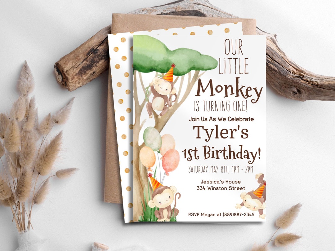 Monkey Birthday Party Invitation, Monkey Party Invitations, Jungle ...