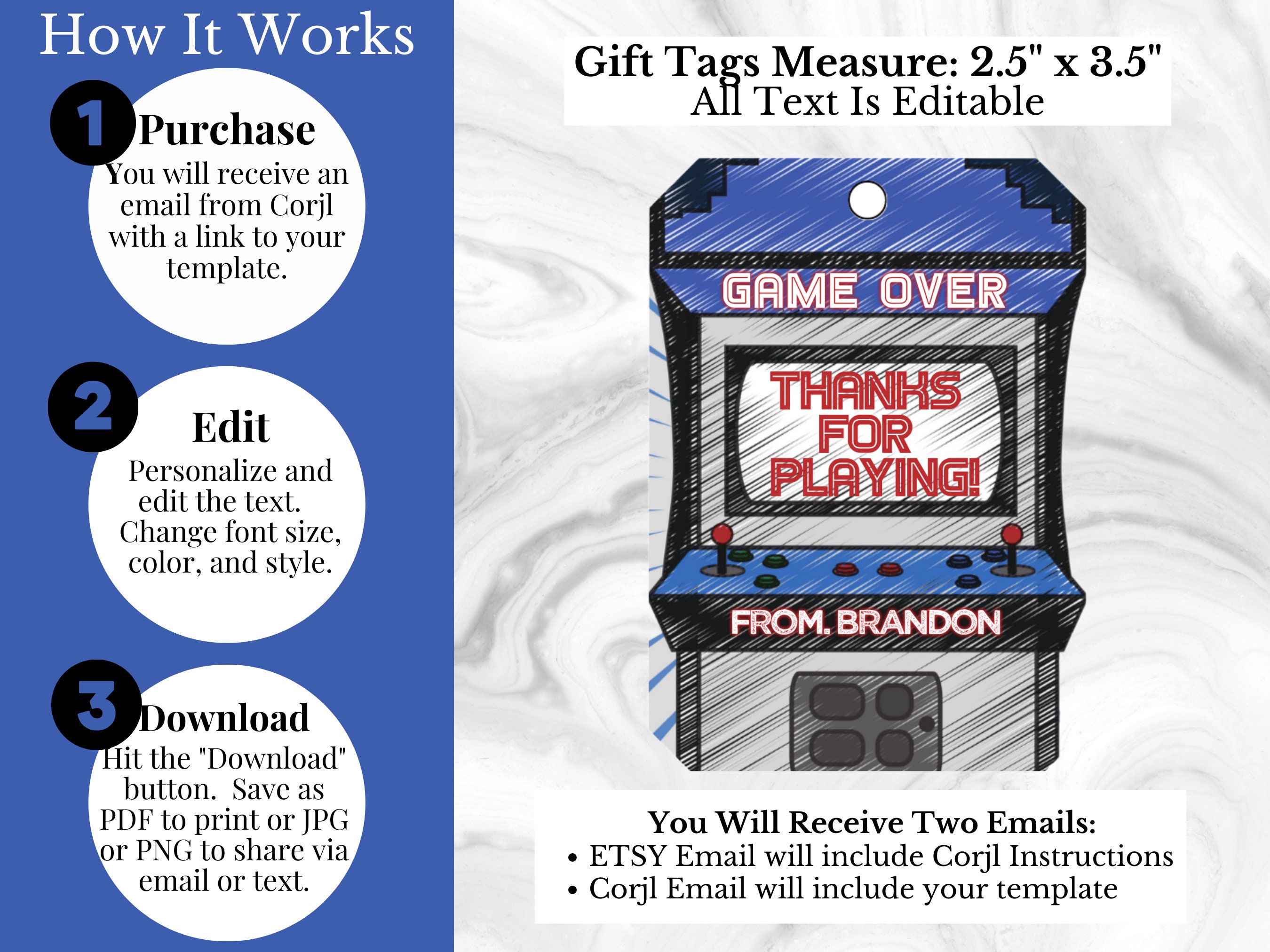 Editable Arcade Birthday Favor Tags Arcade Thank You Tag - Etsy