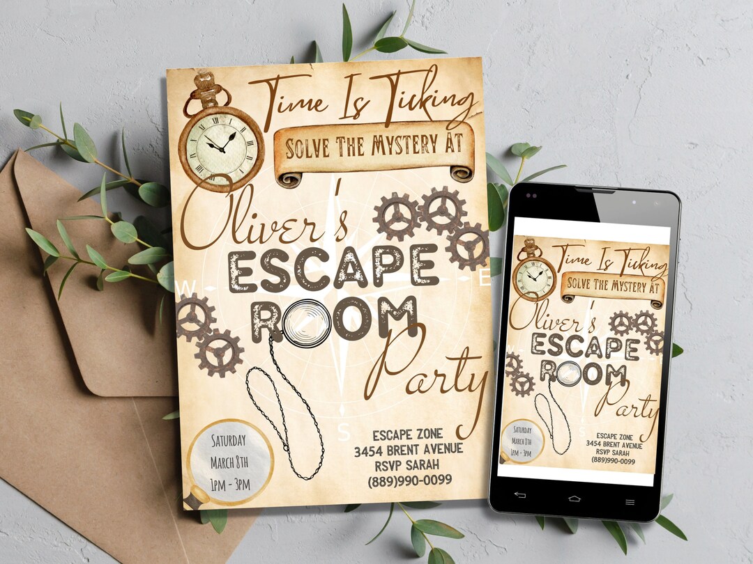 Editable Escape Room Birthday Party Invitation Template, Custom Mystery ...