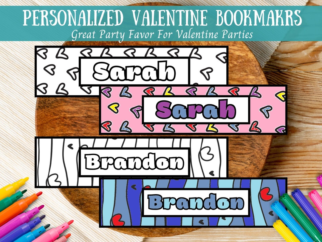 Set of Personalized Classroom Valentine Bookmarks, Printable Valentine ...