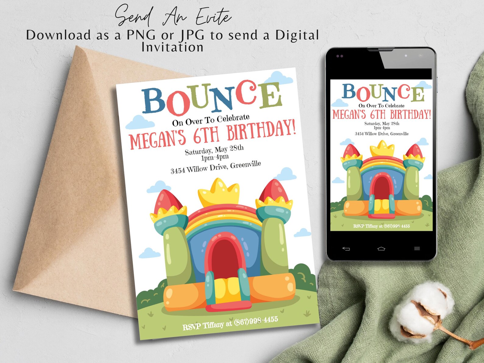 Editable Bounce House Birthday Invitation, Printable Jump Party ...