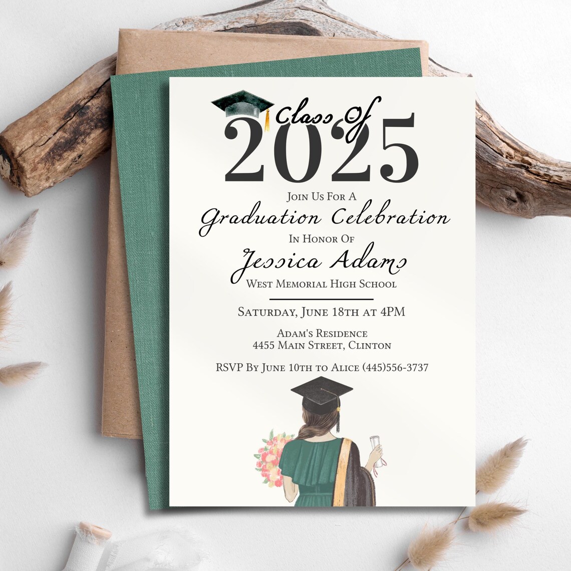 Simple Girl Graduation Invitation, Graduation Invitation 2025 Template ...