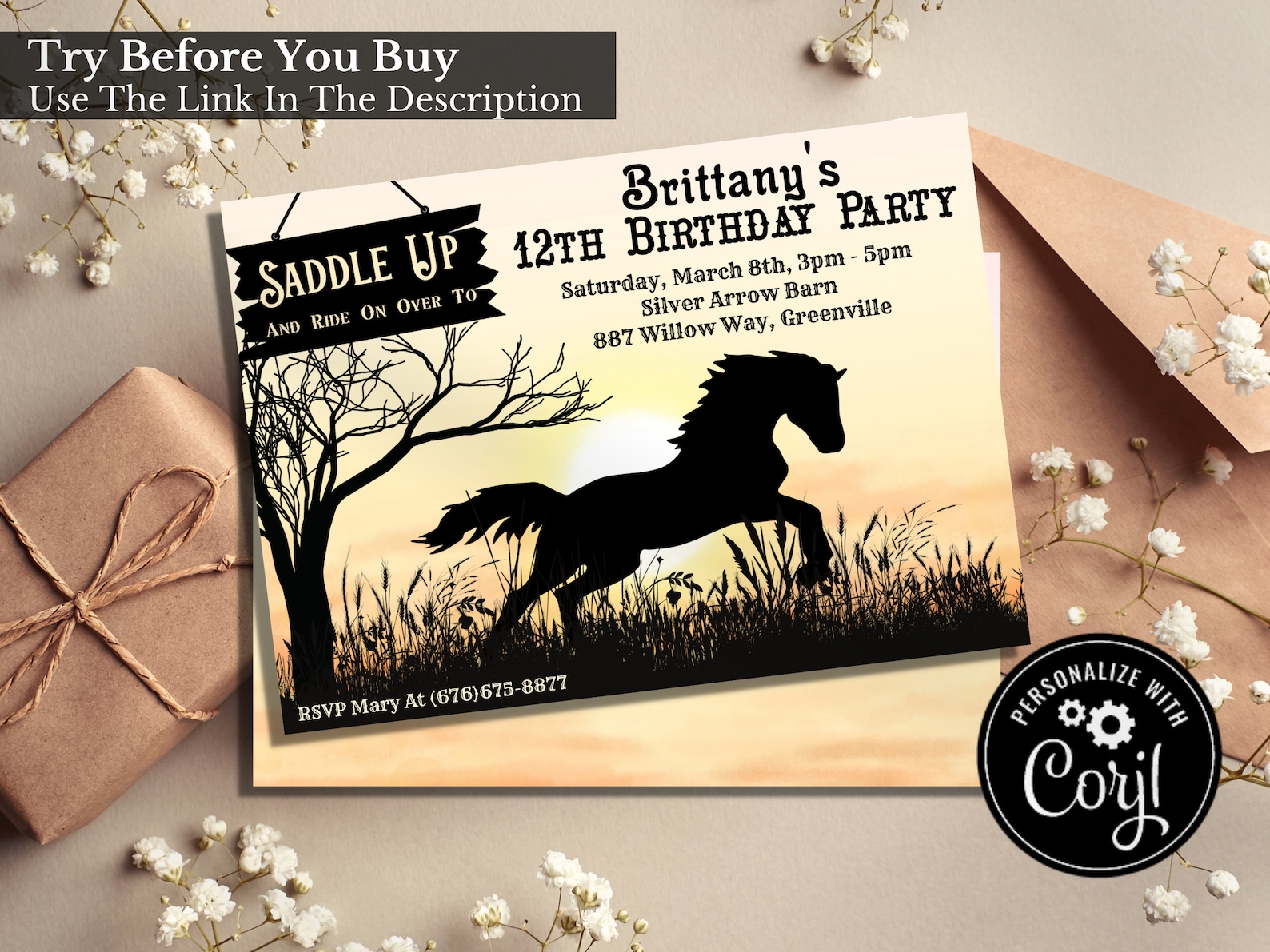 Horse Birthday Party Invitation, Horseback Riding Invite, Cowgirl ...
