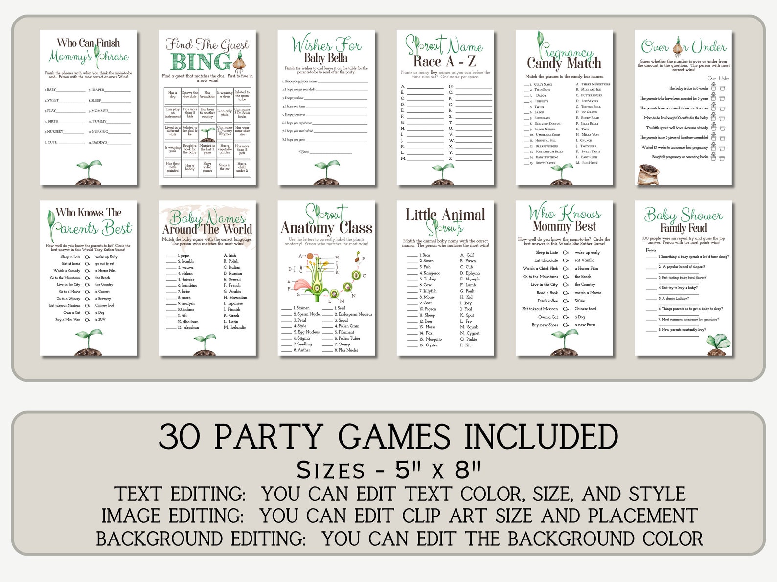 Little Sprout Baby Shower Bundle, Printable Floral Baby Shower Games ...