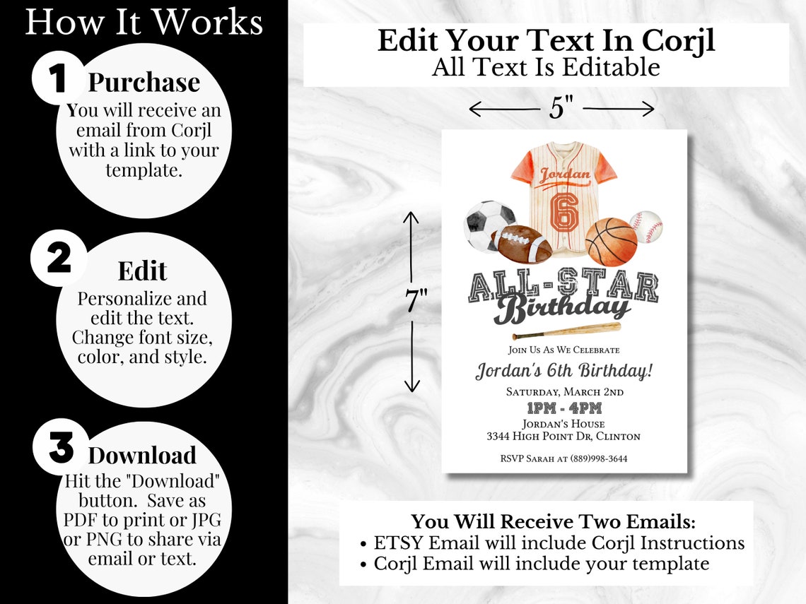 All Star Birthday Party Invitation, Sports Birthday Invitation Template ...