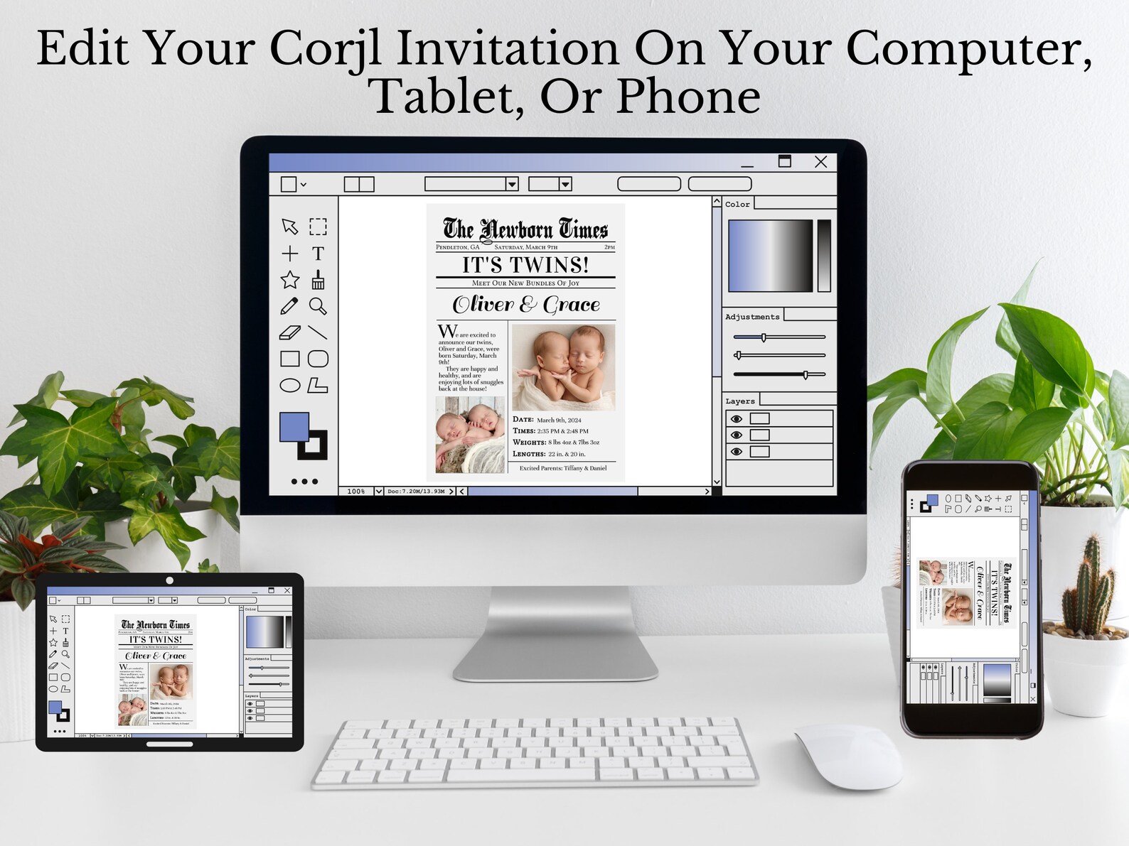 Twin Birth Announcement Template, Newspaper Baby Announcement, Twin ...