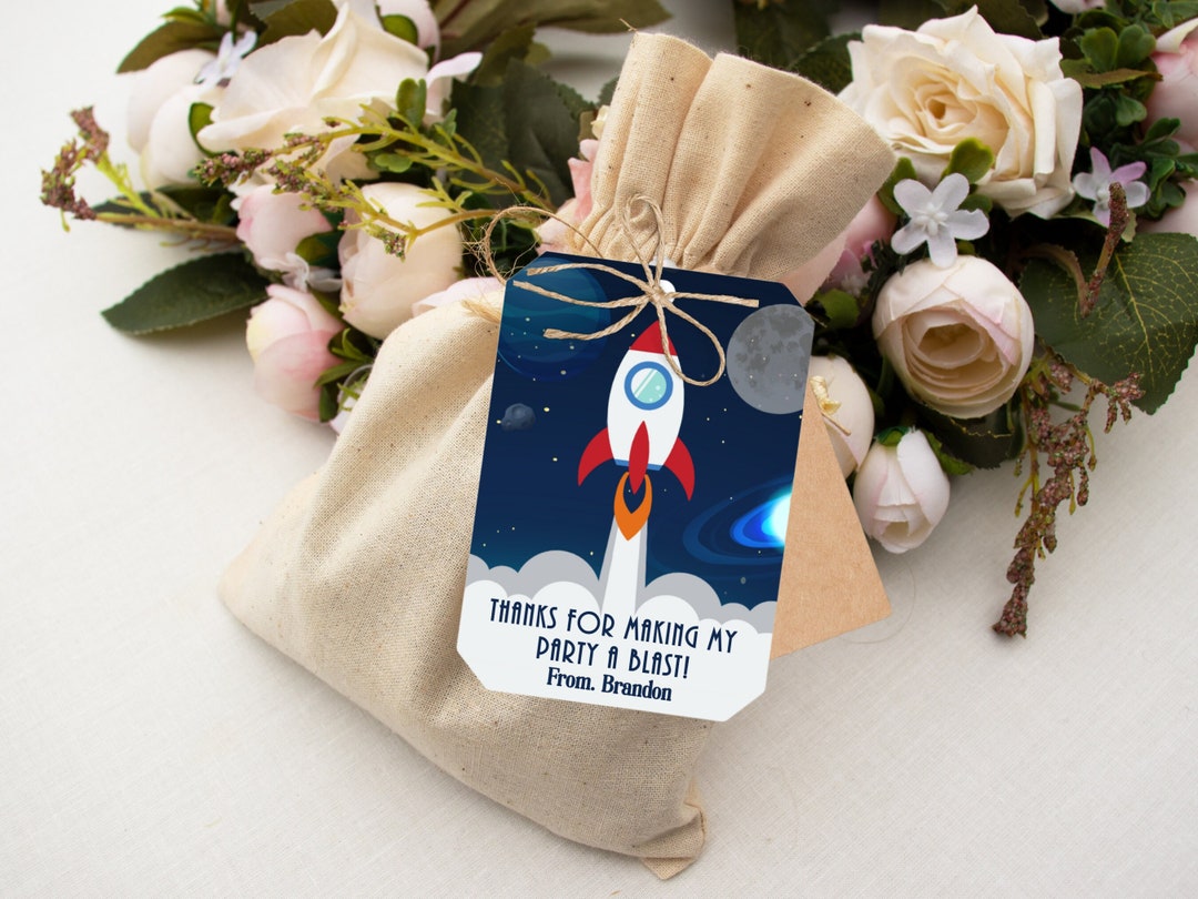 Editable Space Birthday Favor Tags, Space Thank You Tags, Two the Moon ...