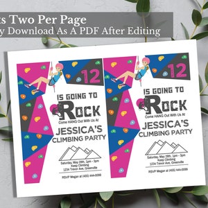 Editable Girl Rock Climbing Birthday Invitation, Printable Rock Wall ...
