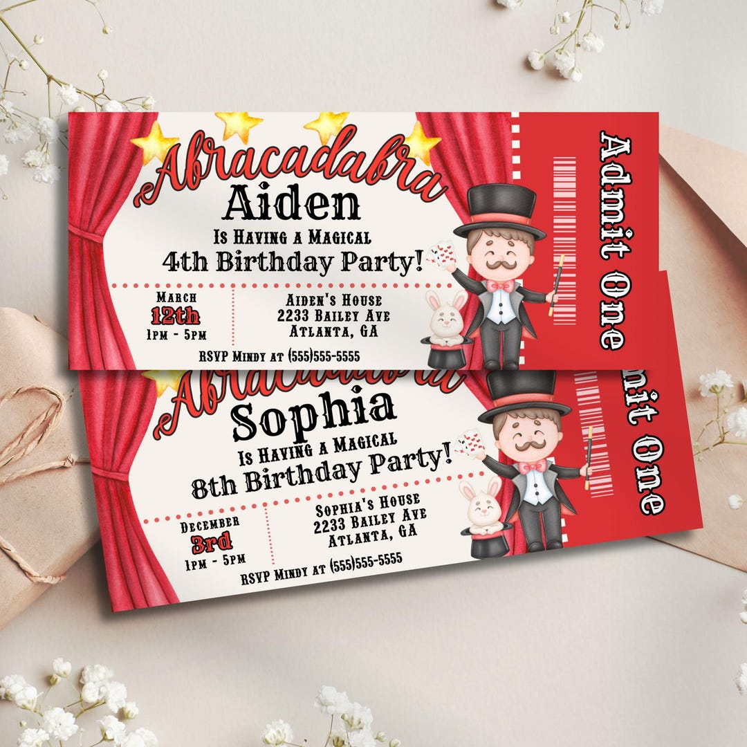 Magic Birthday Invitation, Magic Ticket Party Invitation, Magical ...