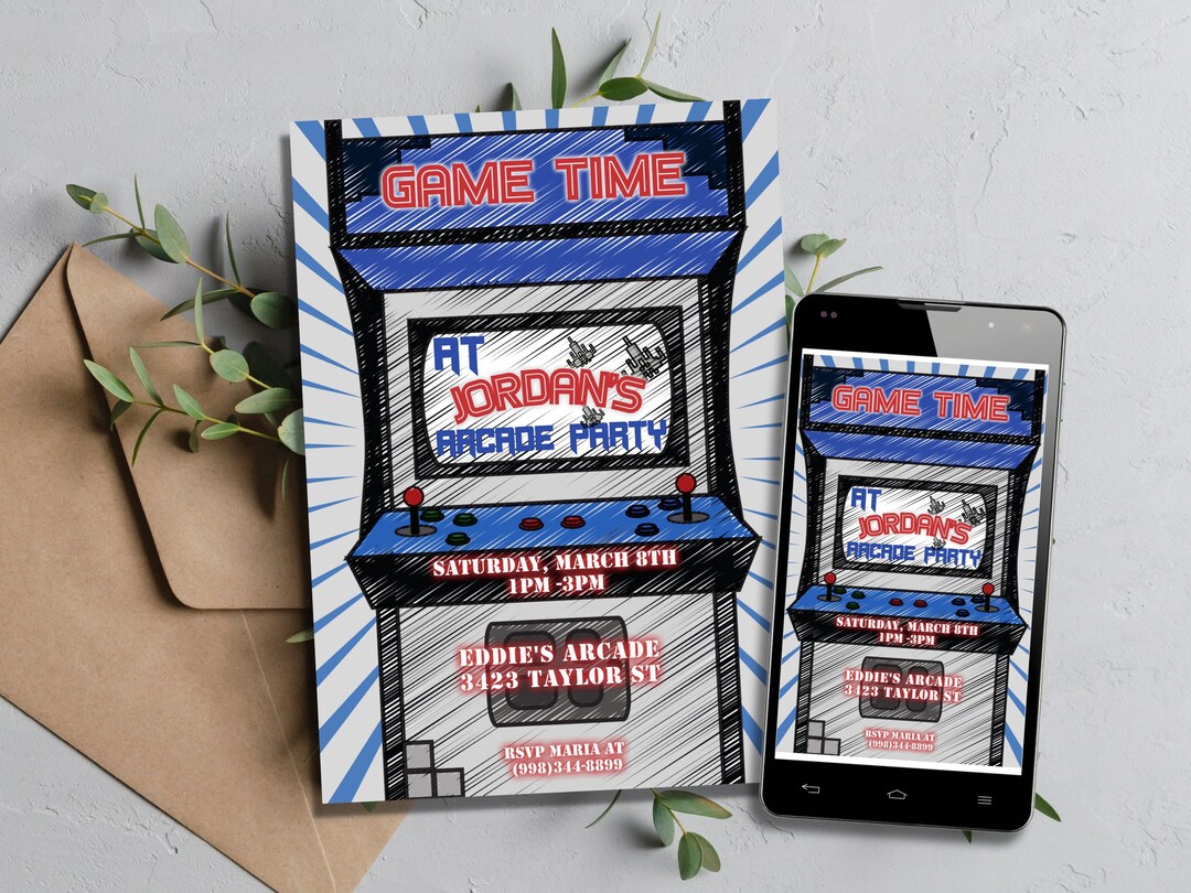 Editable Retro Arcade Birthday Party Invitation, Printable Video Game ...