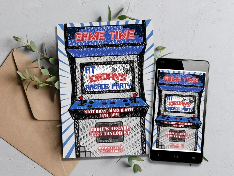 Editable Retro Arcade Birthday Party Invitation, Printable Video Game ...
