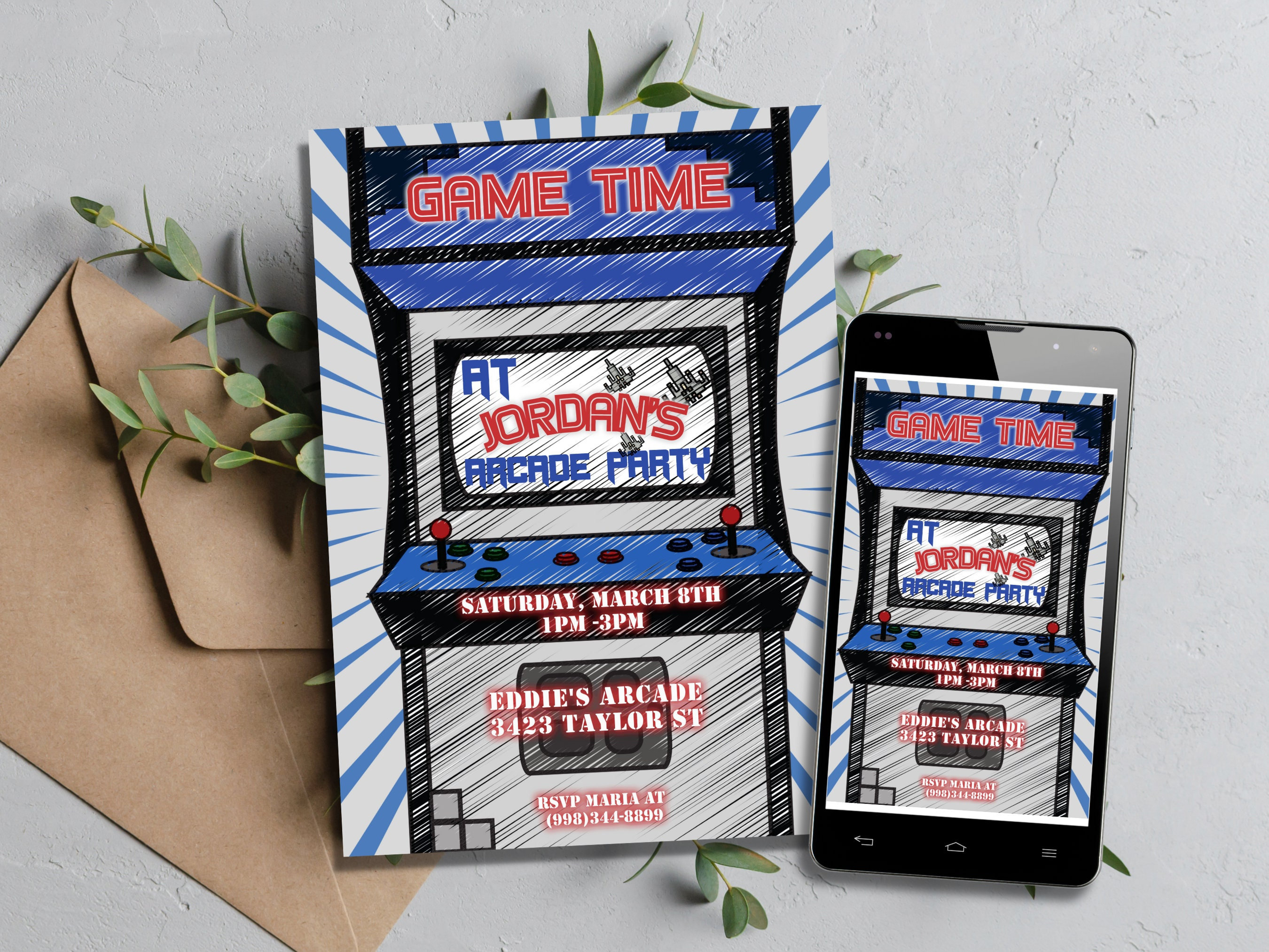 Editable Retro Arcade Birthday Party Invitation, Printable Video Game ...