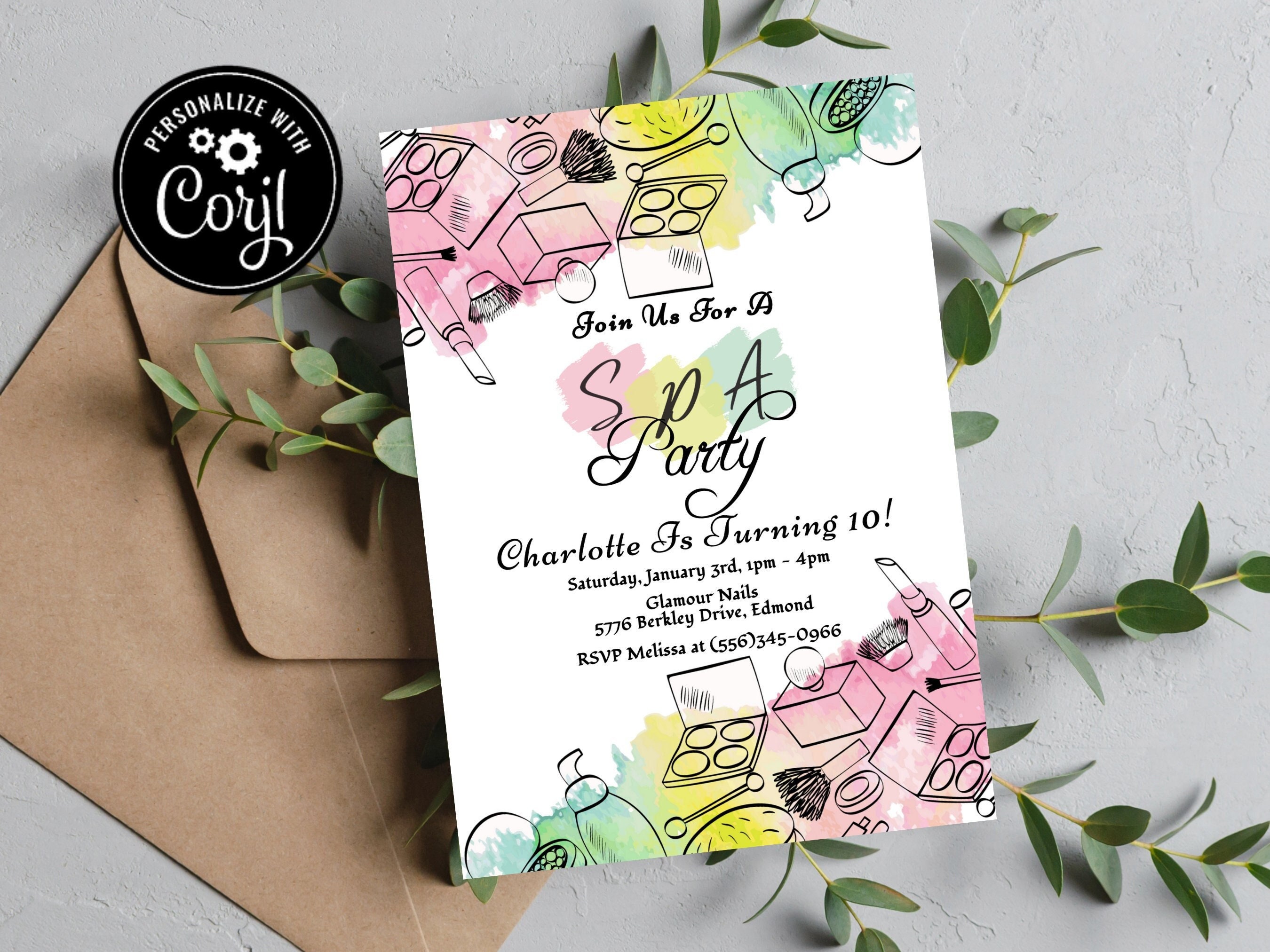 Spa Party Invitation, Spa Day Invitation, Spa Birthday Invitation ...