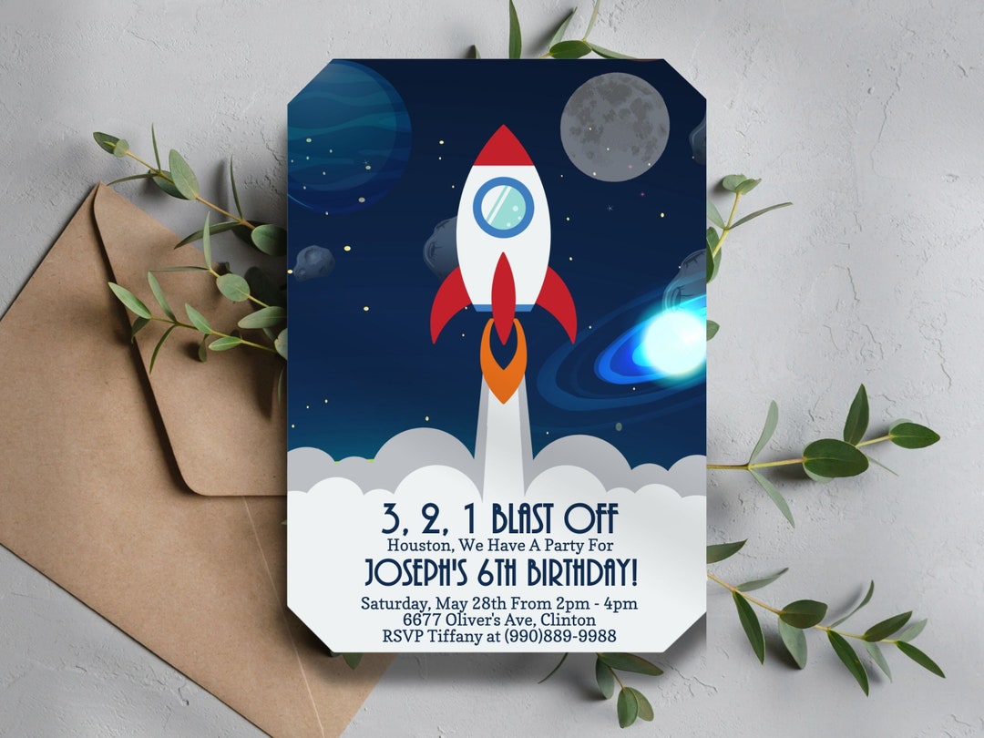 Space Birthday Party Invitation Outer Space Birthday - Etsy