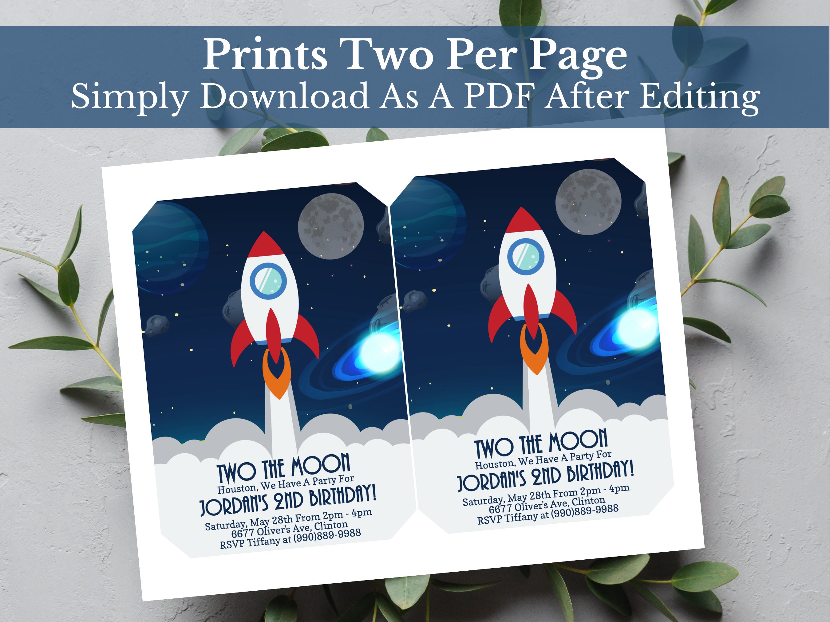 Two the Moon Party Invitation Two the Moon Invite Space - Etsy