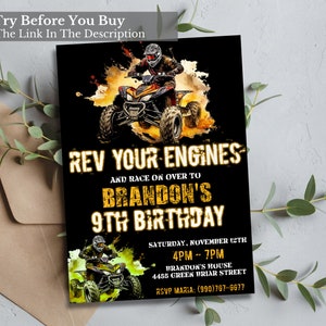 Four Wheeler Birthday Invitation, Four Wheeler Invitation, 4 Wheeler ...