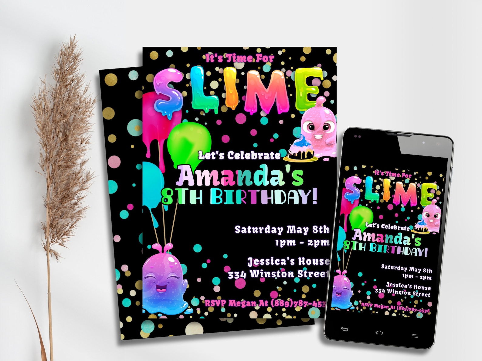 Slime Birthday Party Invitation, Slime Birthday Invitation, Slime Party ...