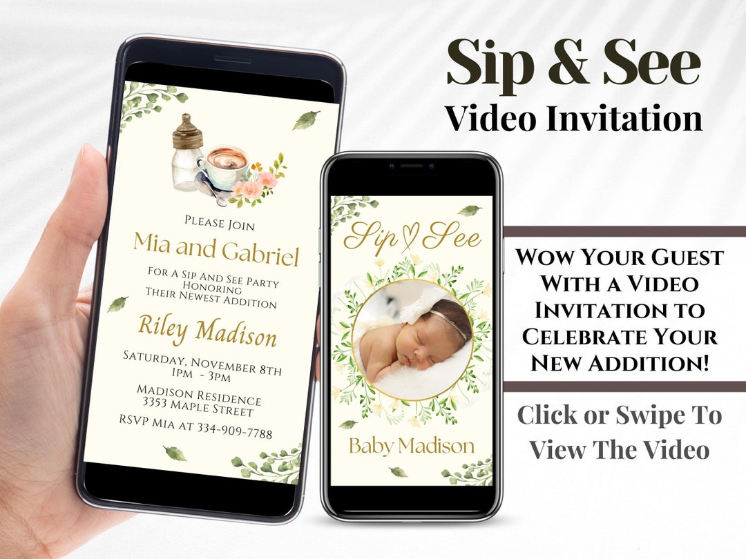 Sip and See Digital Invitation, Meet and Greet Baby Video Invitation ...