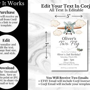 Two Fly Birthday Invitation, Second Birthday Airplane Birthday ...