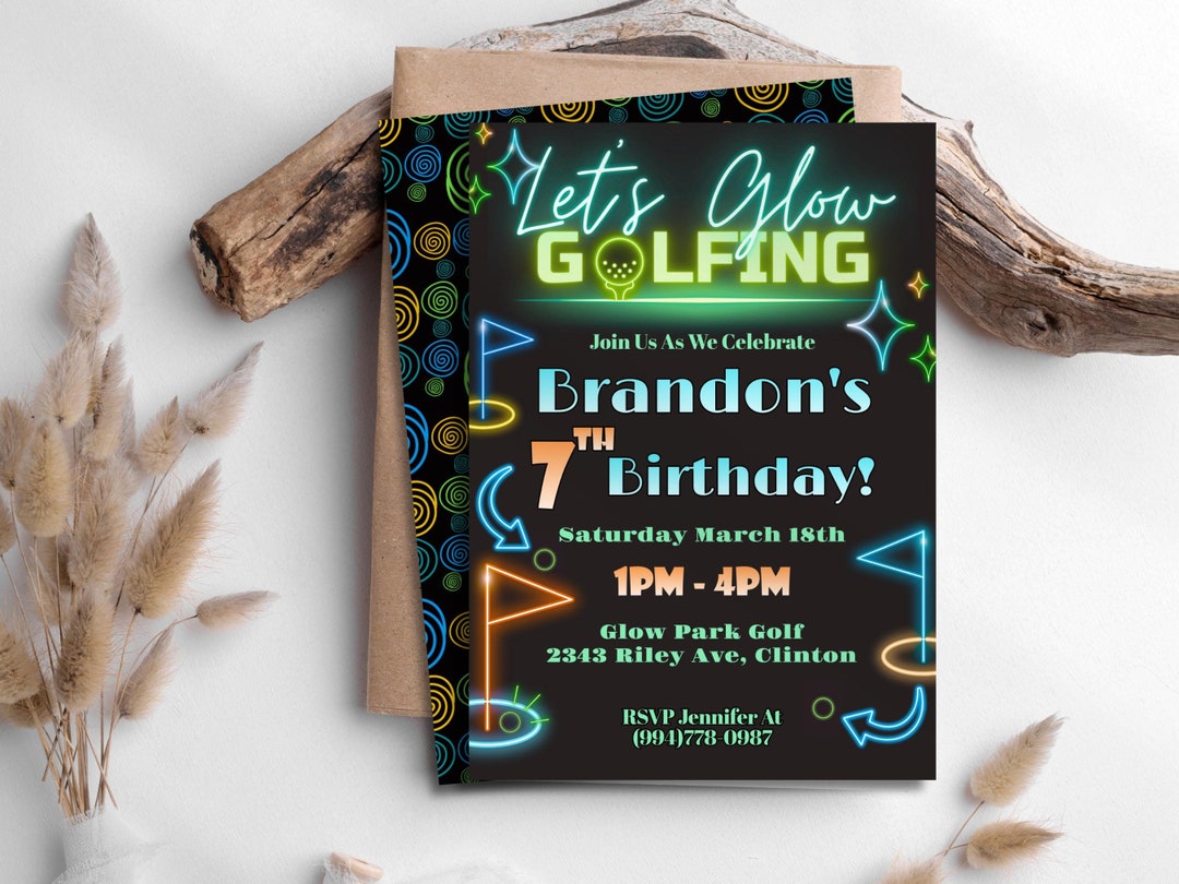 Editable Mini Golf Birthday Invitation, Glow Mini Golf Party Invite ...