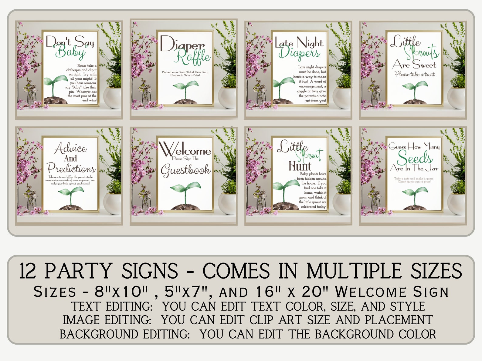 Little Sprout Baby Shower Bundle, Printable Floral Baby Shower Games ...