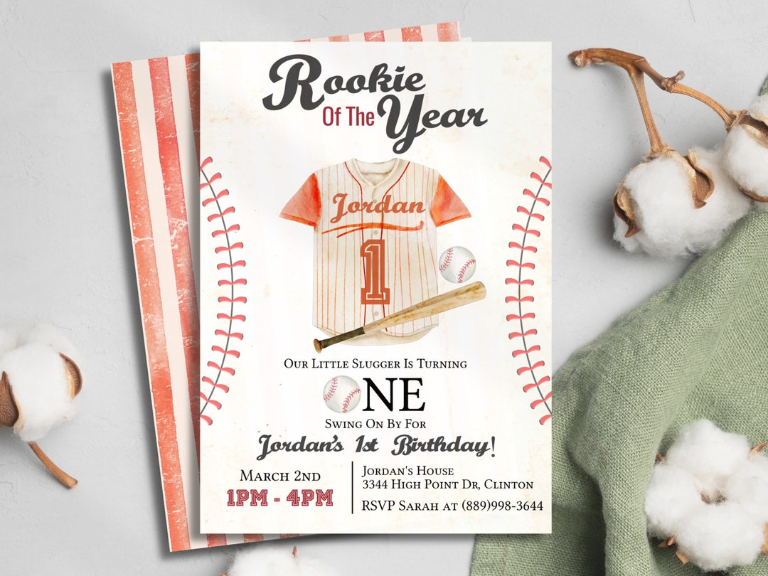 Baseball First Birthday Invitation, Rookie of the Year First Birthday ...
