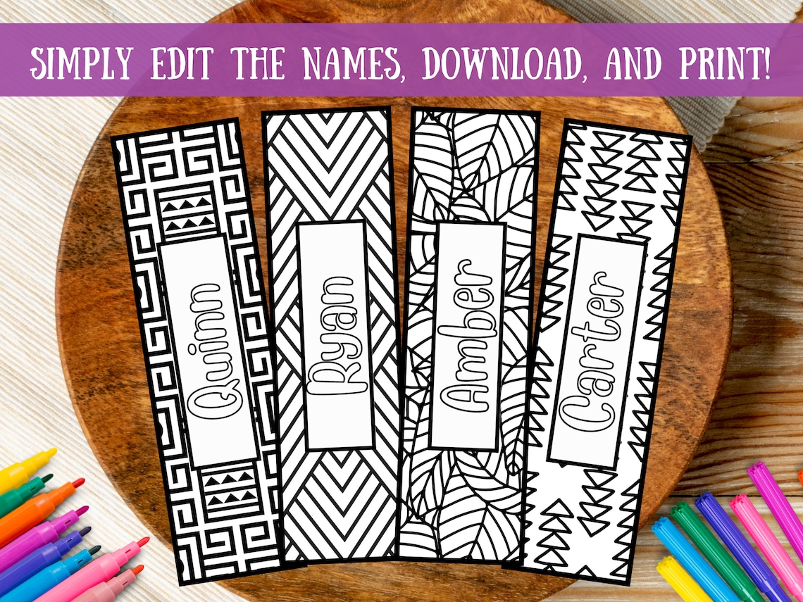 Set of Printable Bookmarks for Kids, Color Your Own Personalized ...