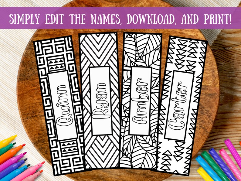 Set of Printable Bookmarks for Kids, Color Your Own Personalized ...